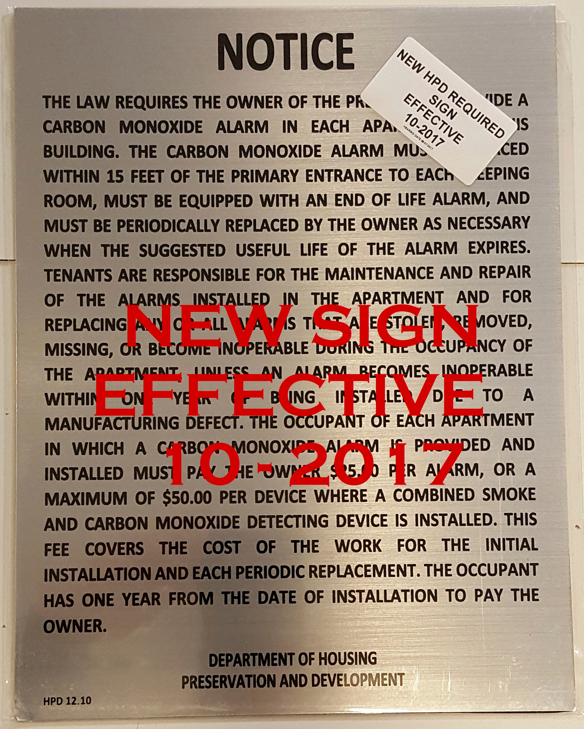 HPD Carbon Monoxide Detector Notice