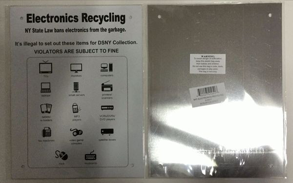 NYC Electronics Recycling Sign (ALUMINUM SIGNS 11x8.5)-El blanco Line