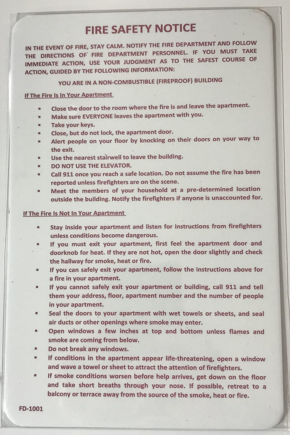 HPD"Fire Safety Notice" Sign