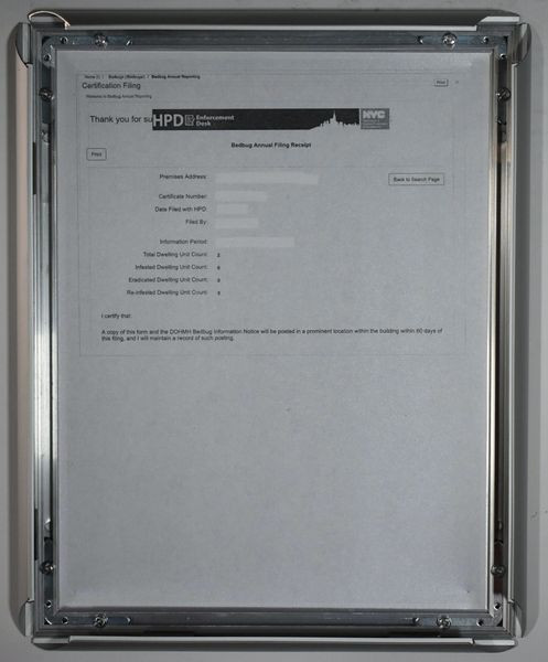 BEDBUG ANNUAL FILING RECEIPT FRAME (STANDARD NOTICE FRAMES 8.5x11)