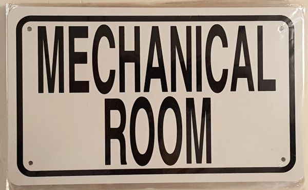 MECHANICAL ROOM SIGN - WHITE ALUMINUM (WHITE,ALUMINUM SIGNS)