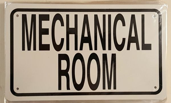 MECHANICAL ROOM SIGN - WHITE ALUMINUM (WHITE,ALUMINUM SIGNS)