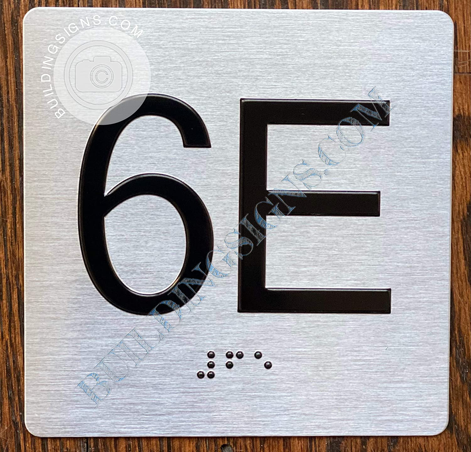 Apartment Number 6E Sign with Braille and Raised Number