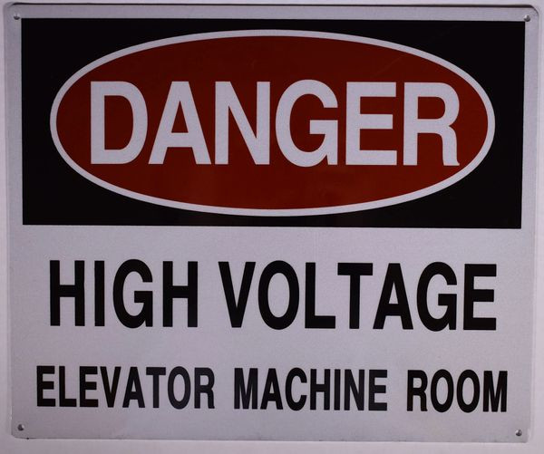 DANGER HIGH VOLTAGE ELEVATOR MACHINE ROOM SIGN
