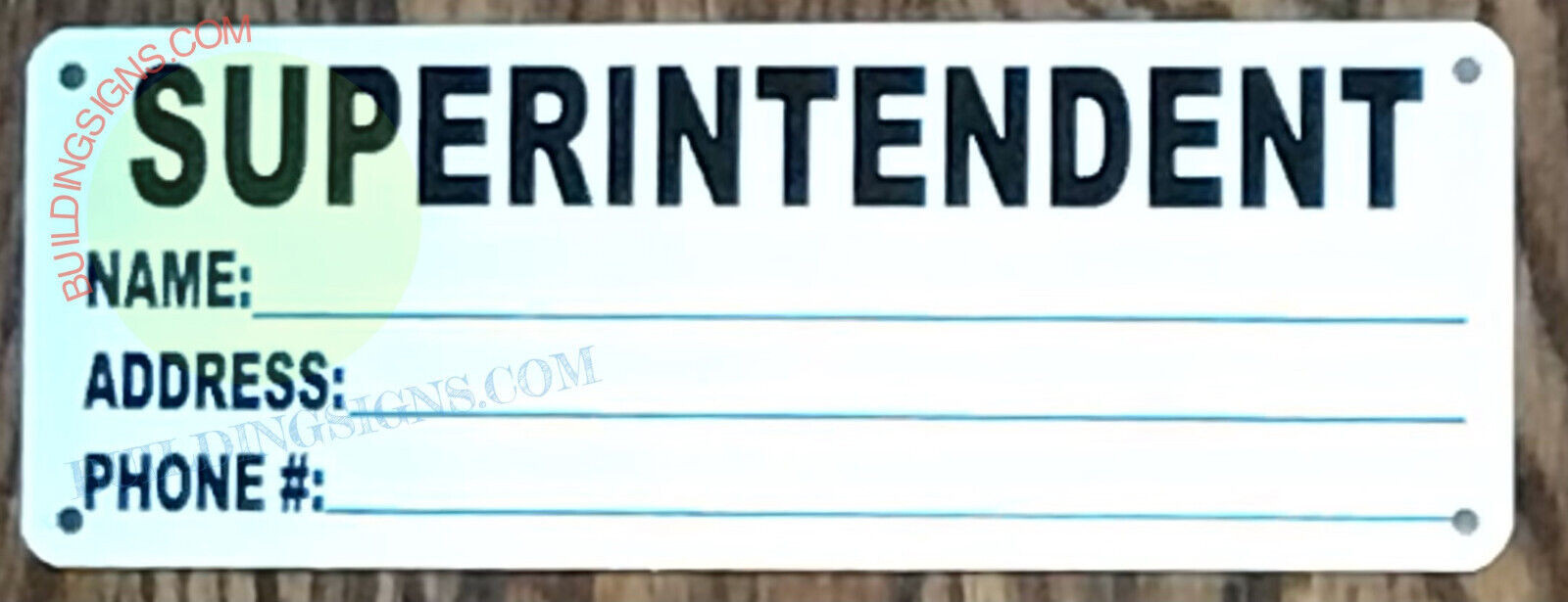 HPD SUPERINTENDENT SIGN (8.5 X 3,WHITE,ALUMINUM) - HPD-SIGNS.COM