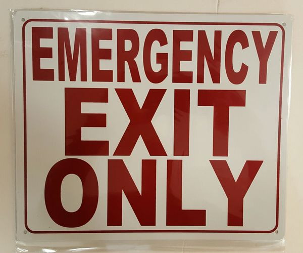 EMERGENCY EXIT ONLY SIGN WHITE