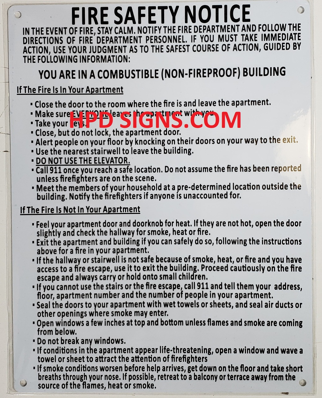 NYC FIRE SAFETY NOTICE SIGN