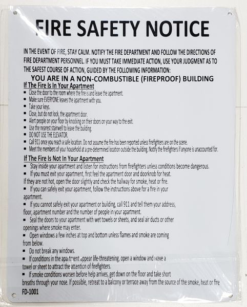 NYC FIRE SAFETY NOTICE SIGN
