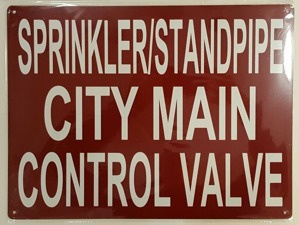 SPRINKLER AND STANDPIPE CITY MAIN CONTROL VALVE Sign