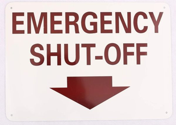 EMERGENCY SHUT-OFF Sign- DOWNWARDS ARROW