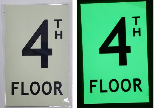 FLOOR NUMBER Sign -TH FLOOR Sign - PHOTOLUMINESCENT GLOW IN THE DARK Sign