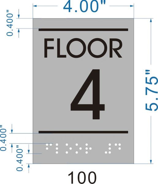 FLOOR NUMBER FOUR (4) Sign -Tactile Signs