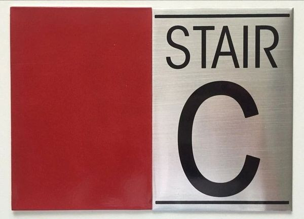 FLOOR NUMBER SIGN - STAIR C SIGN - BRUSHED ALUMINUM (ALUMINUM SIGNS 5.75X4)
