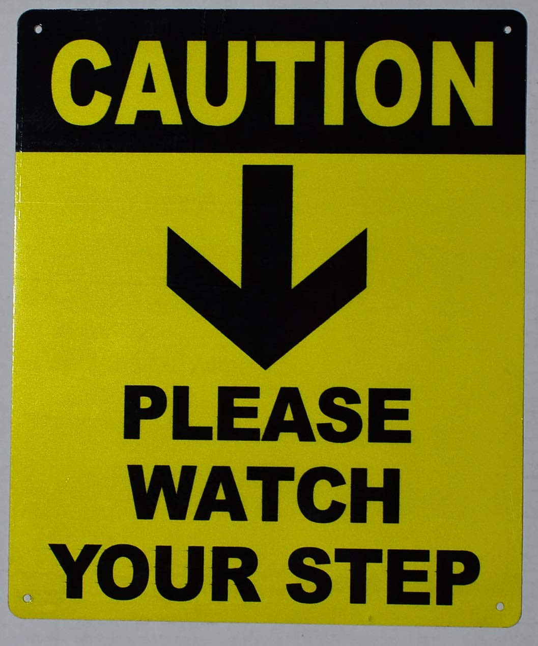 Watch Your Step Arrow Down Sign (Yellow, Aluminium 10x12)
