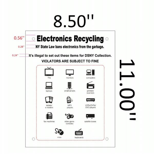 NYC Electronics Recycling Sign (ALUMINUM SIGNS 11x8.5)-El blanco Line