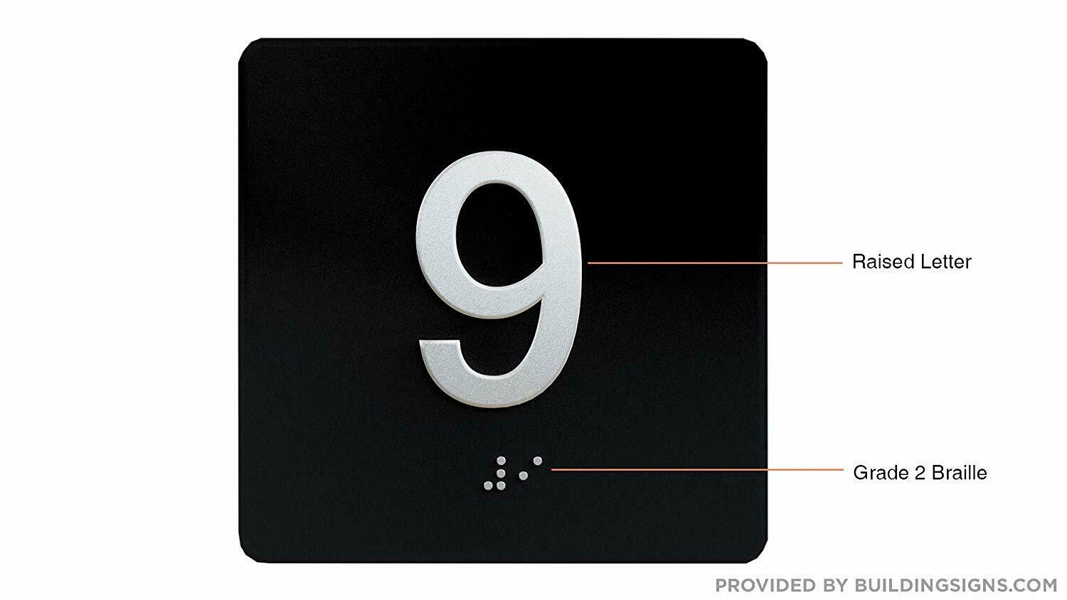 9TH Floor Elevator Jamb Plate Sign with Braille and Raised Number ...