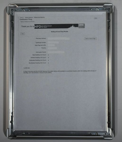 BEDBUG ANNUAL FILING RECEIPT FRAME (STANDARD NOTICE FRAMES 8.5x11)