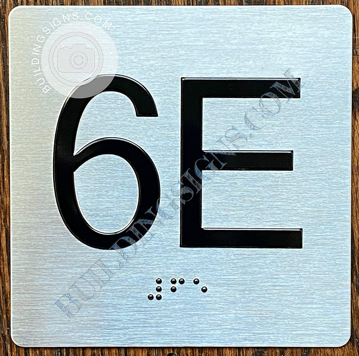 Apartment Number 6E Sign with Braille and Raised Number