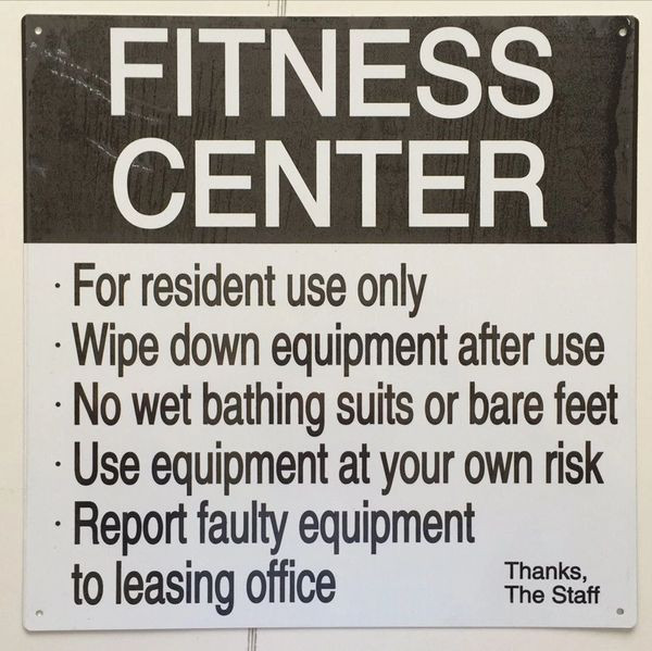 FITNESS CENTER RULES SIGN (WhiteALUMINUM SIGNS)