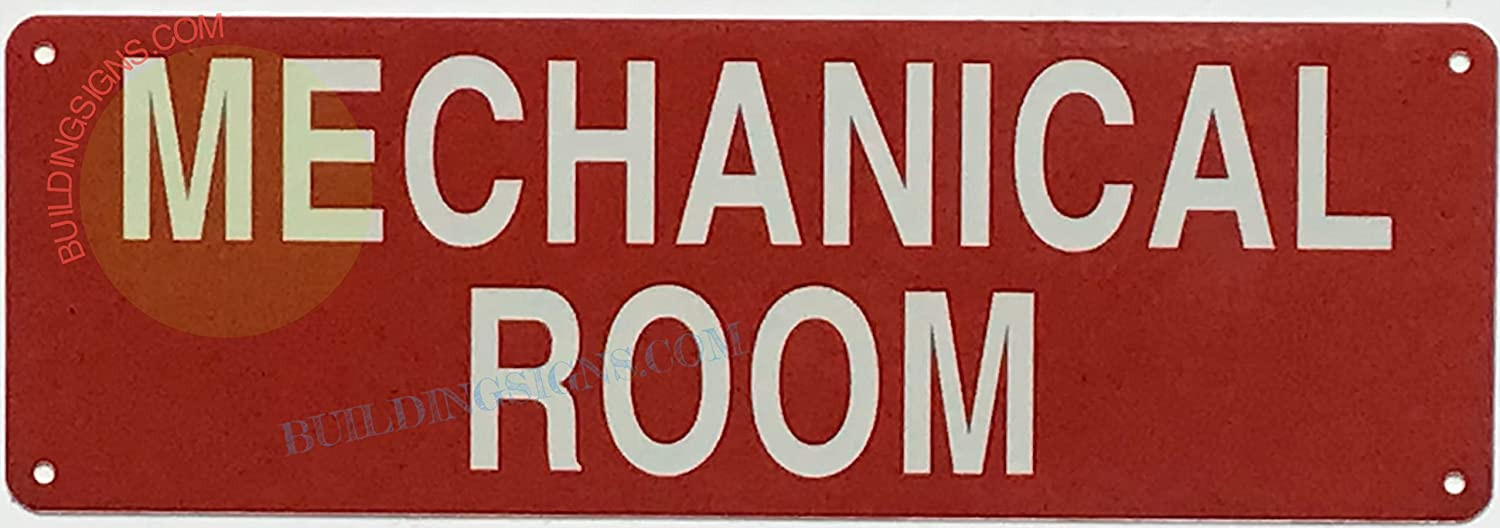 Mechanical Room Sign (Reflective, Aluminium, RED Backround, 4X12 INCH ...