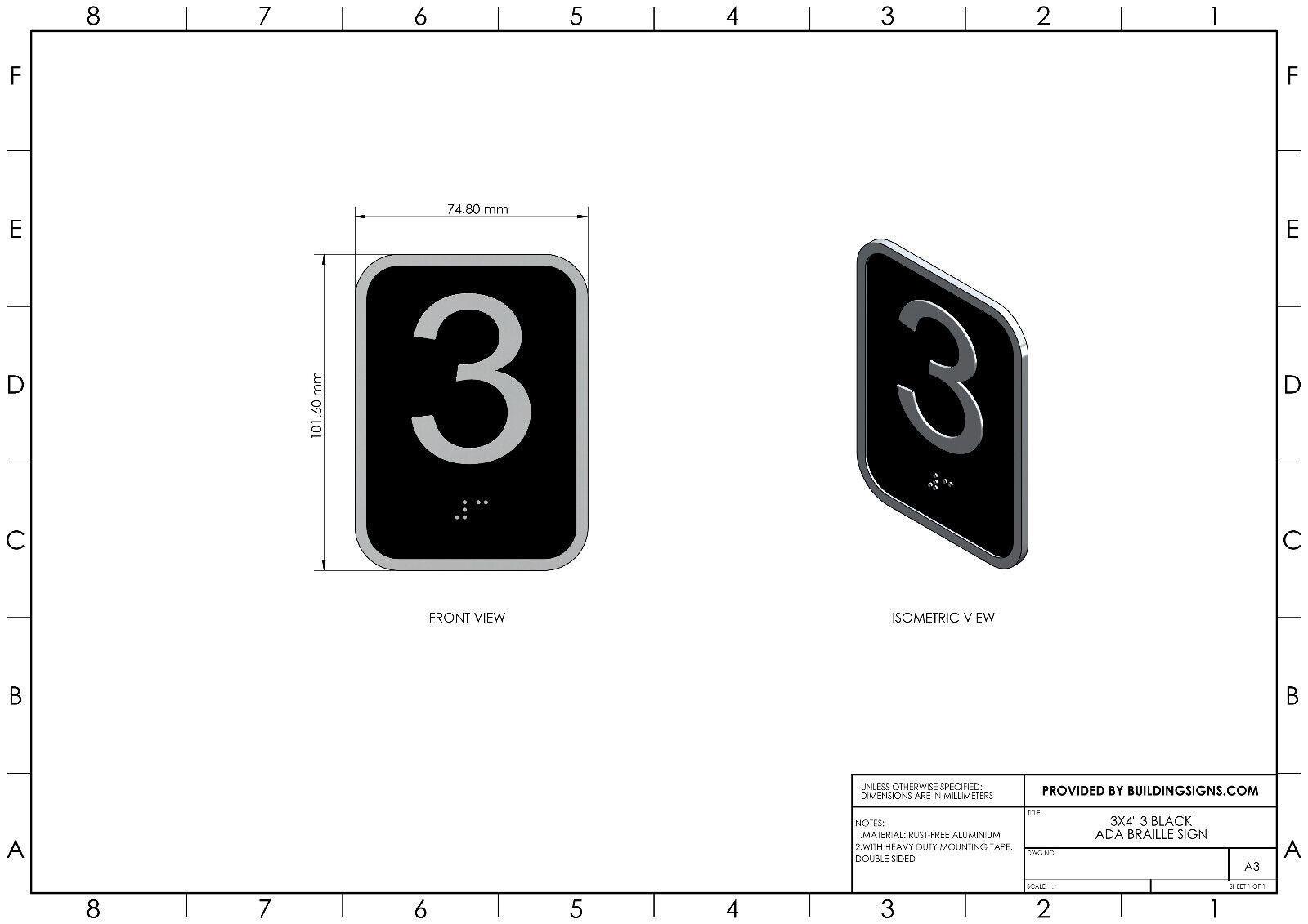 Elevator floor number 3 sign- Elevator Jamb Plate 3 ( 3x4, cast Iron ...