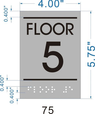 FLOOR NUMBER FIVE (5) Sign -Tactile Signs