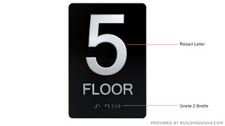 Floor Number Sign -Tactile Signs 5TH Floor Sign The Sensation line