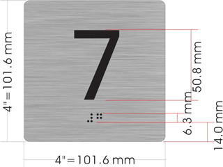 Elevator JAMB Plate with Braille - Elevator Floor Number Brush SILVER ...