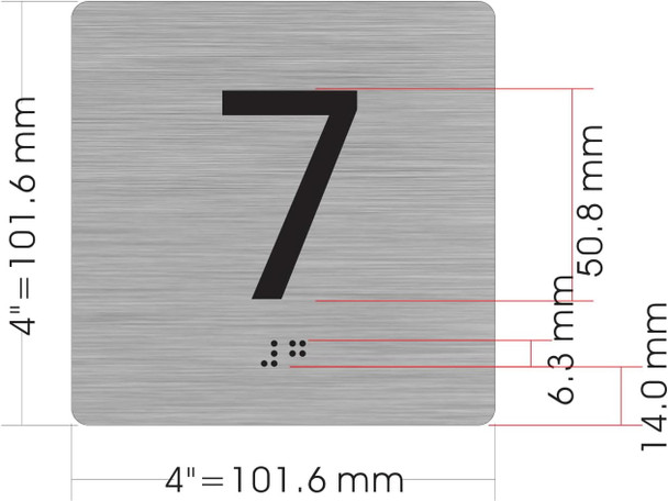 Elevator JAMB Plate with Braille - Elevator Floor Number Brush SILVER ...