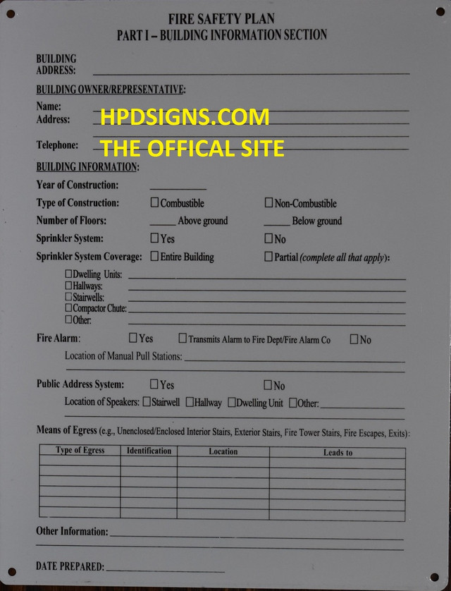 NYC FIRE SAFETY PLAN SIGN