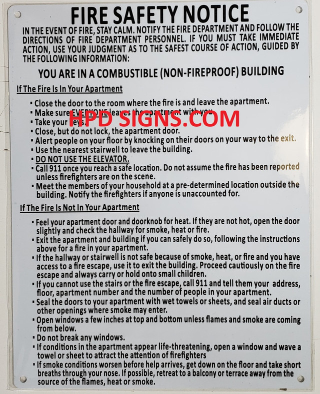 NYC FIRE SAFETY NOTICE SIGN