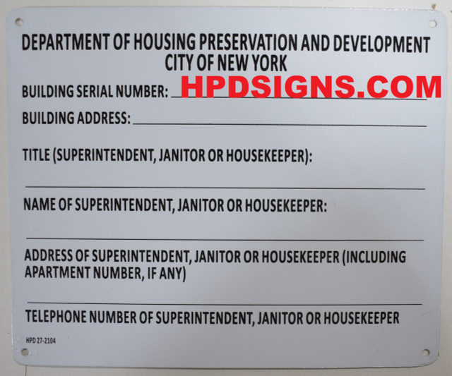 HPD required Signs Package- The Full signs Package