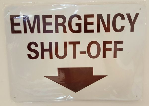 EMERGENCY SHUT-OFF Sign- DOWNWARDS ARROW