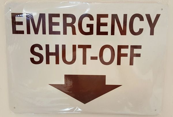 EMERGENCY SHUT-OFF Sign- DOWNWARDS ARROW