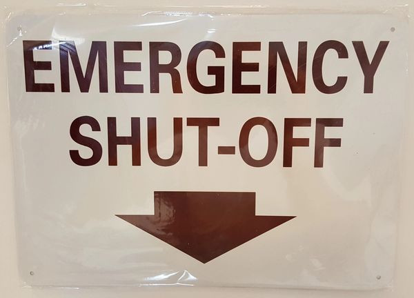 EMERGENCY SHUT-OFF Sign- DOWNWARDS ARROW