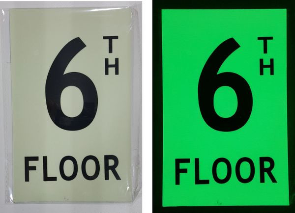 FLOOR NUMBER Sign -TH FLOOR Sign - PHOTOLUMINESCENT GLOW IN THE DARK Sign