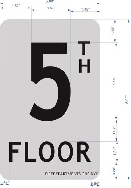 FLOOR NUMBER FIVE (5) Sign - 5TH FLOOR Sign