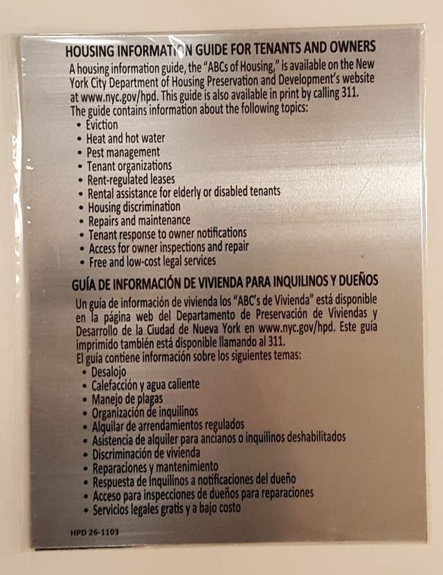 HPD HOUSING INFORMATION GUIDE SIGN