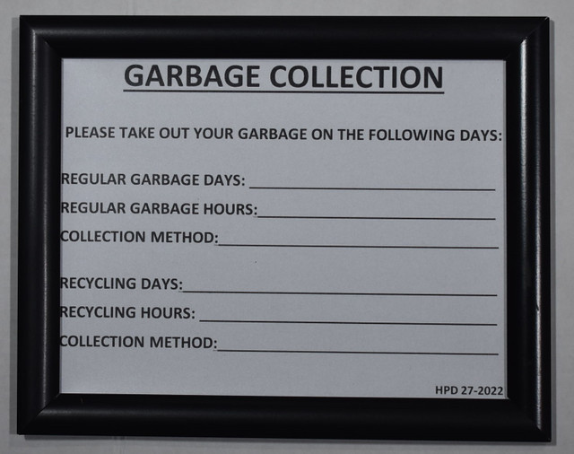 NYC HPD GARBAGE COLLECTION SIGN