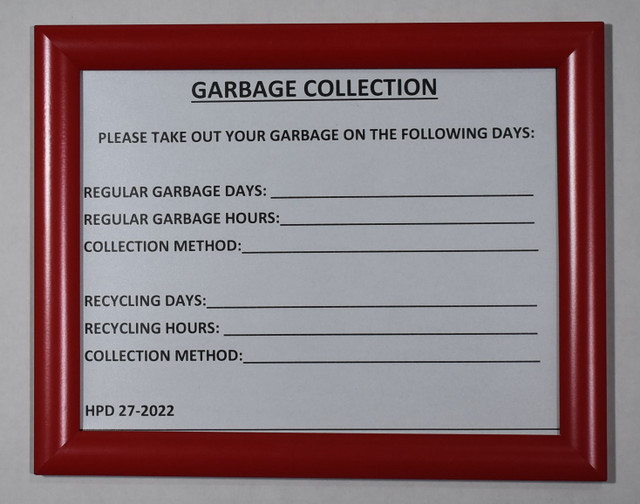 NYC HPD GARBAGE COLLECTION SIGN