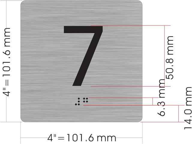 Elevator JAMB Plate with Braille - Elevator Floor Number Brush SILVER ...