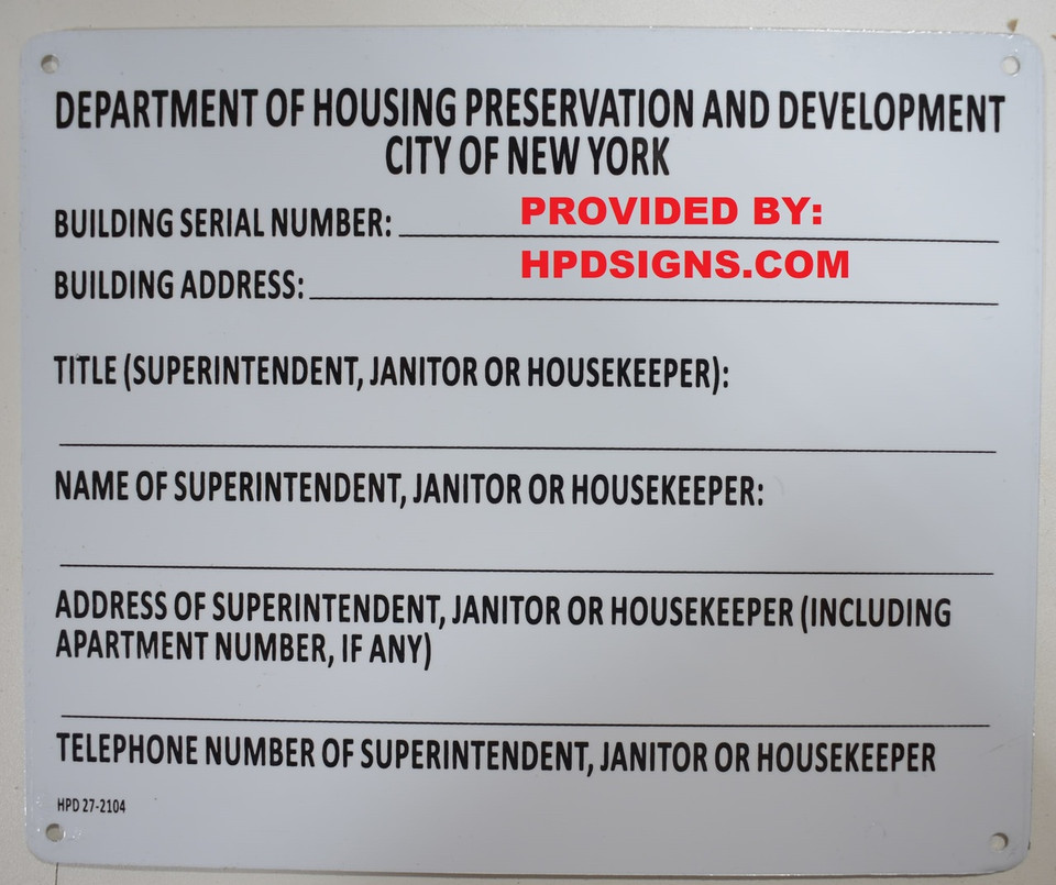 HPD Serial Number Signage HMC §27-2104
