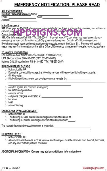 HPD NYC Disaster Response Signage