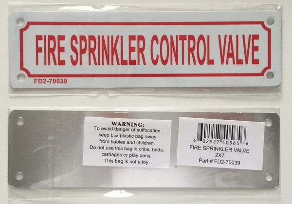 FIRE SPRINKLER CONTROL VALVE Sign