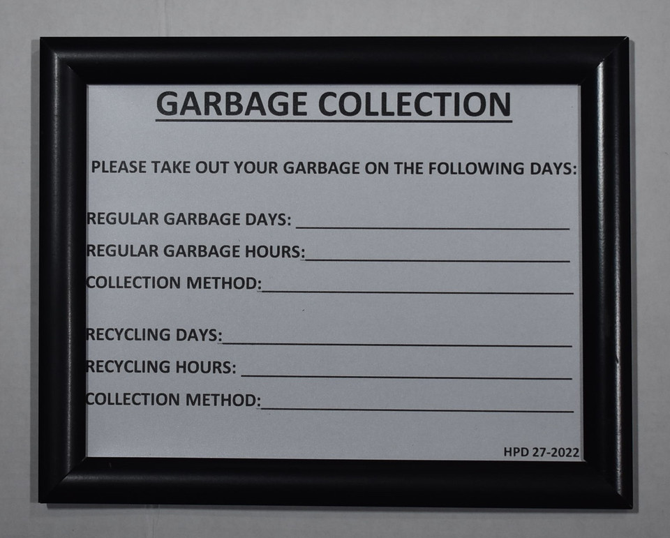 NYC HPD GARBAGE COLLECTION SIGN