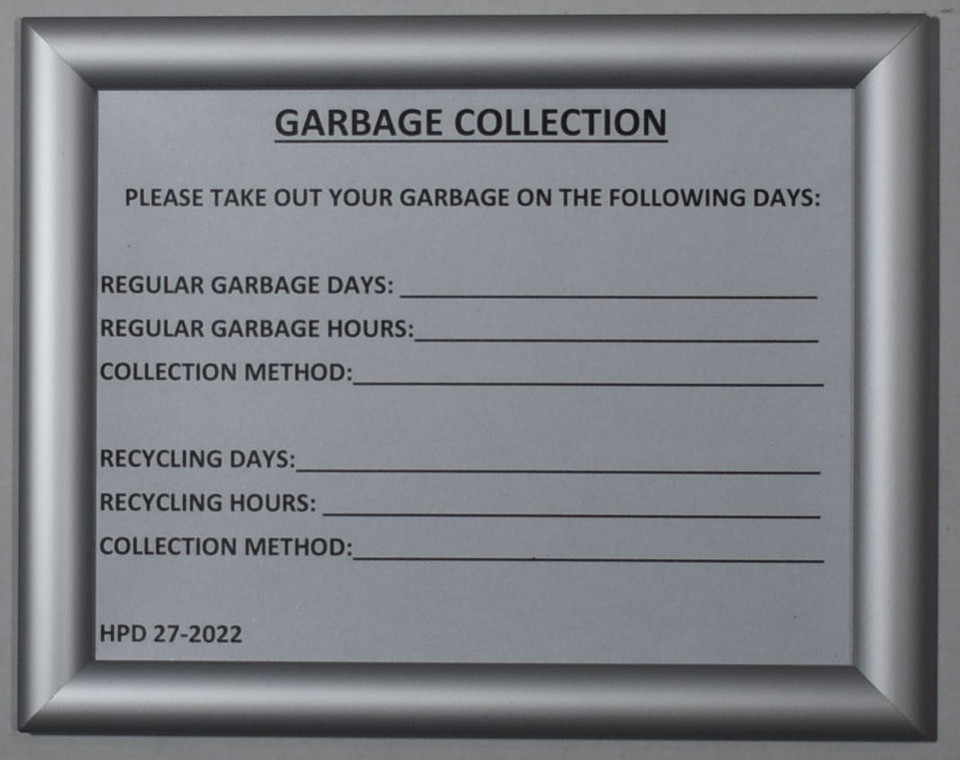 NYC HPD GARBAGE COLLECTION SIGN