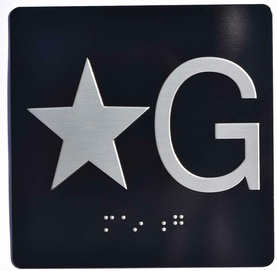 Star G (Star Ground) Elevator Jamb Plate Sign with Braille and Raised ...