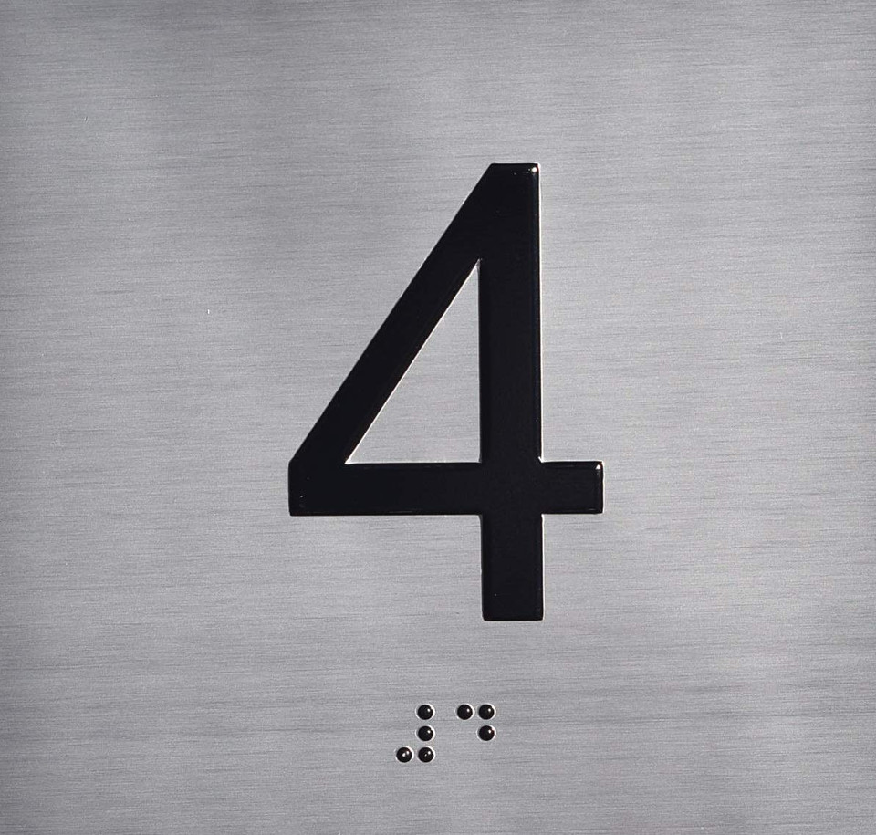 4TH Floor Elevator Jamb Plate Sign with Braille and Raised Number ...