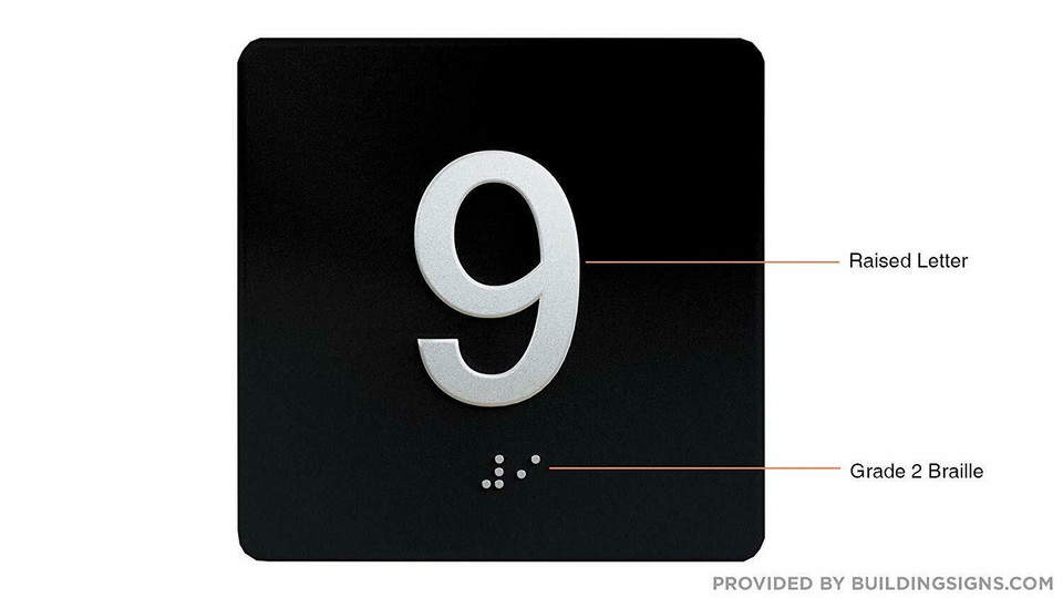 9TH Floor Elevator Jamb Plate Sign with Braille and Raised Number ...