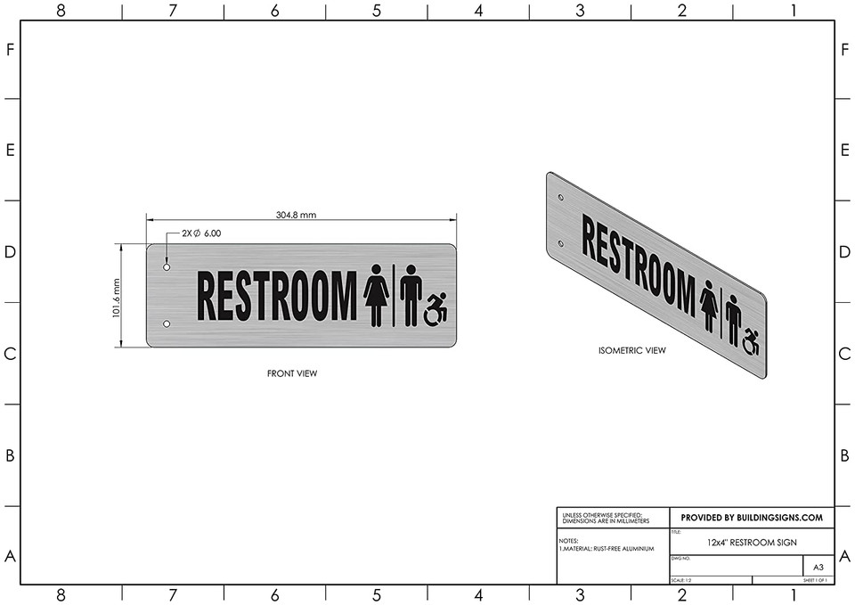 Restroom Sign -Two-Sided/Double Sided Projecting, Corridor and Hallway ...